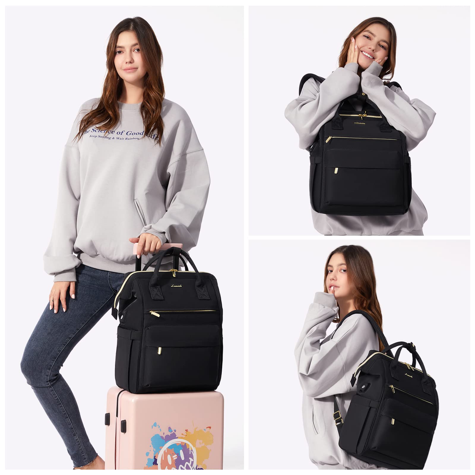 LOVEVOOK Laptop Backpack Purse for Women Waterproof Teacher Nurse Bag, 17.3 inch Work laptop Bag with USB Port, Business Travel Computer Backpack