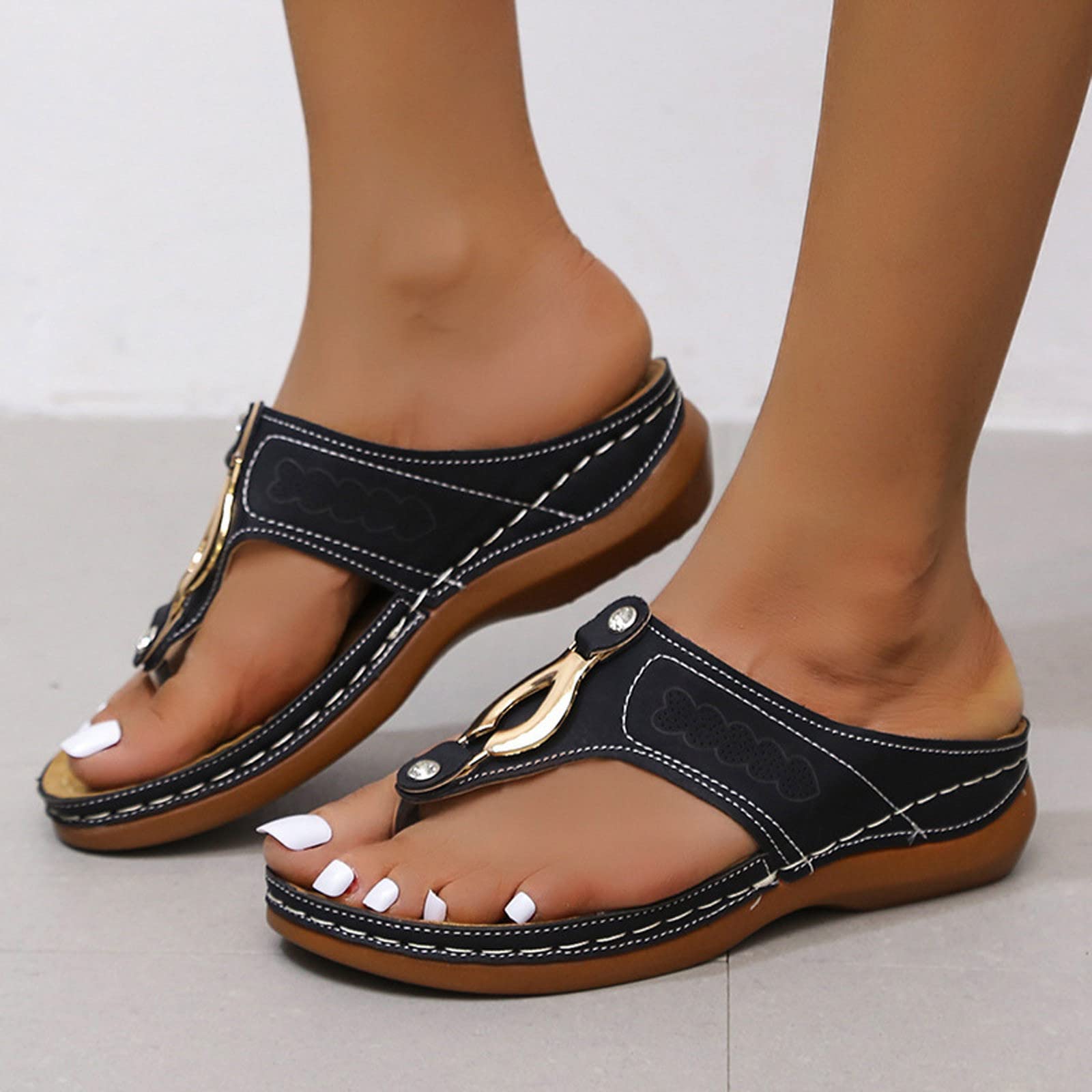 Hot6sl Orthopedic Flip Flops Women Comfortable Shoes Flip Flops Sandals for Women with Arch Support for Comfortable Walk #, Black, 6.5