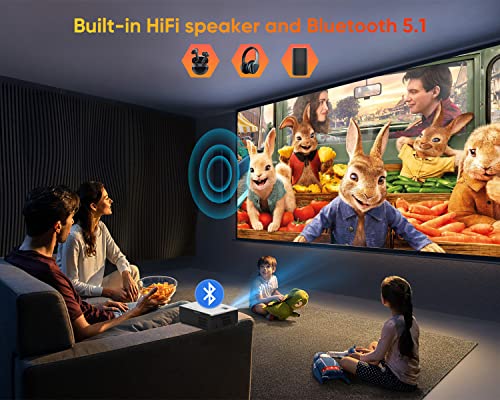 TMY 1080P Projector with 120” Screen, with 5G WiFi and Bluetooth 5.1, 450ANSI 4K Supported Portable Projector, for iOS/Android/PC/TV Stick/HDMI/AV/USB, Indoor & Outdoor Use Movie Projector