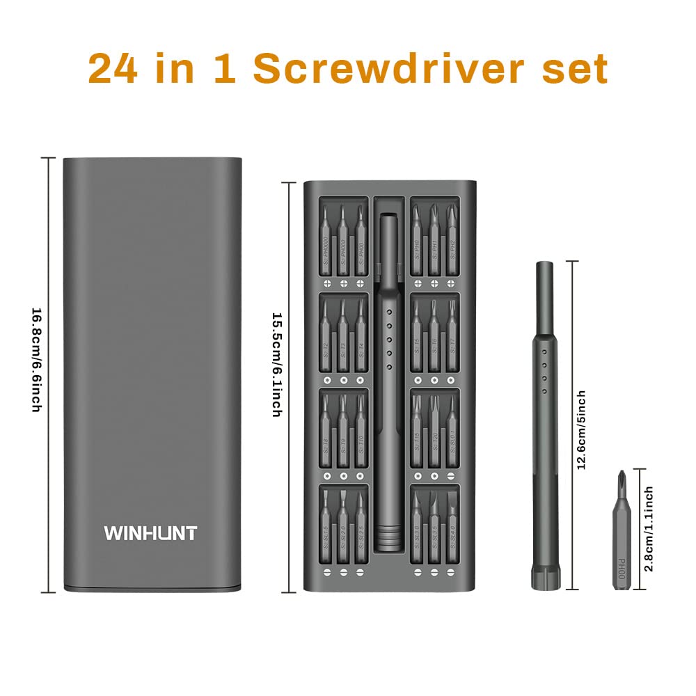 WINHUNT 24 in 1 Premium Precision Screwdriver Set, Mini Screwdriver Set Magnetic, Eyeglass Repair Kit with Phillips Head, Small Screwdriver for Electronics, PC,Watch