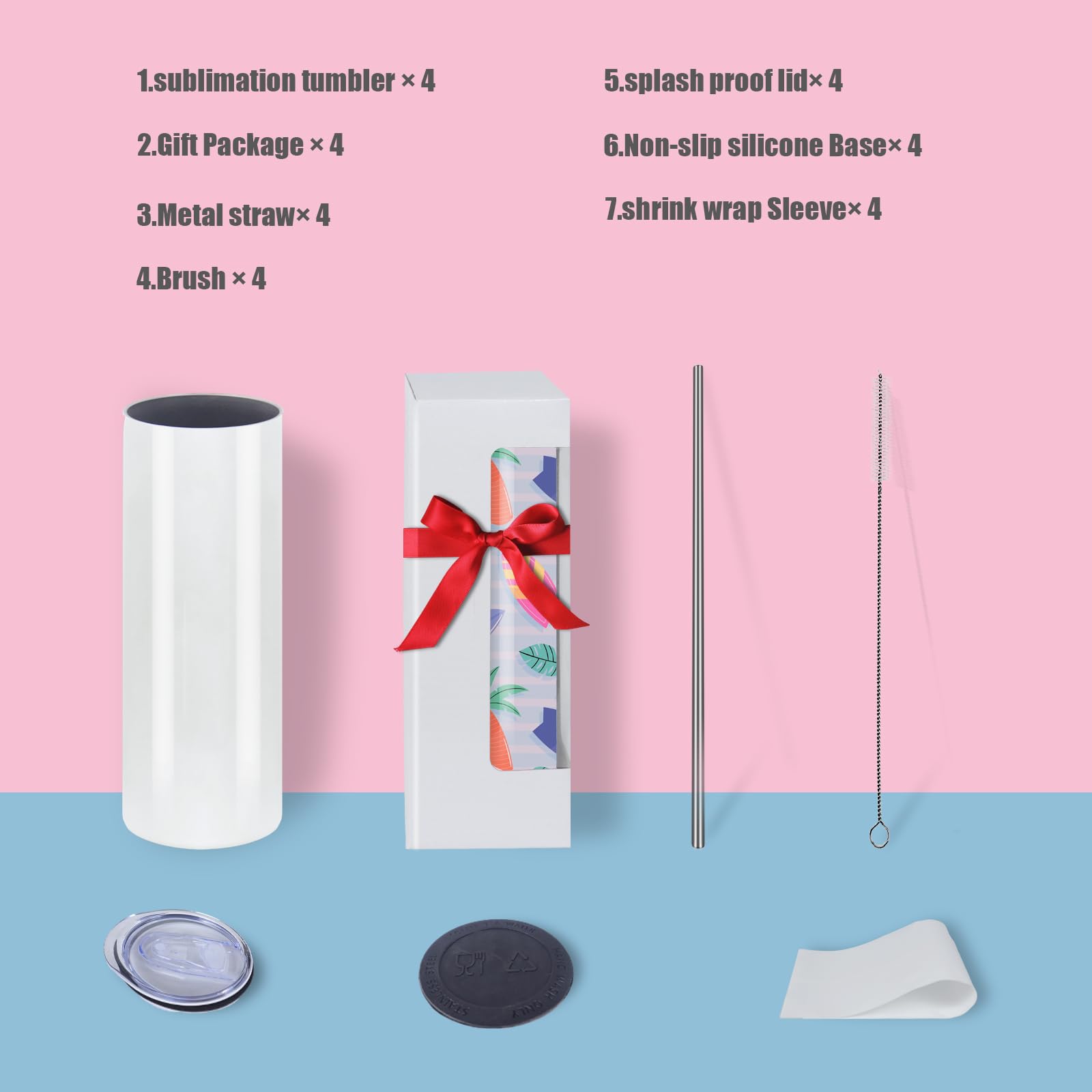 MICLAXYS Sublimation Tumblers Bulk With Flat Edge, 20OZ Flat Sublimation Tumbler Blank, Skinny Straight Stainless Steel Blanks Cups with Individual Box (4, 20OZ)