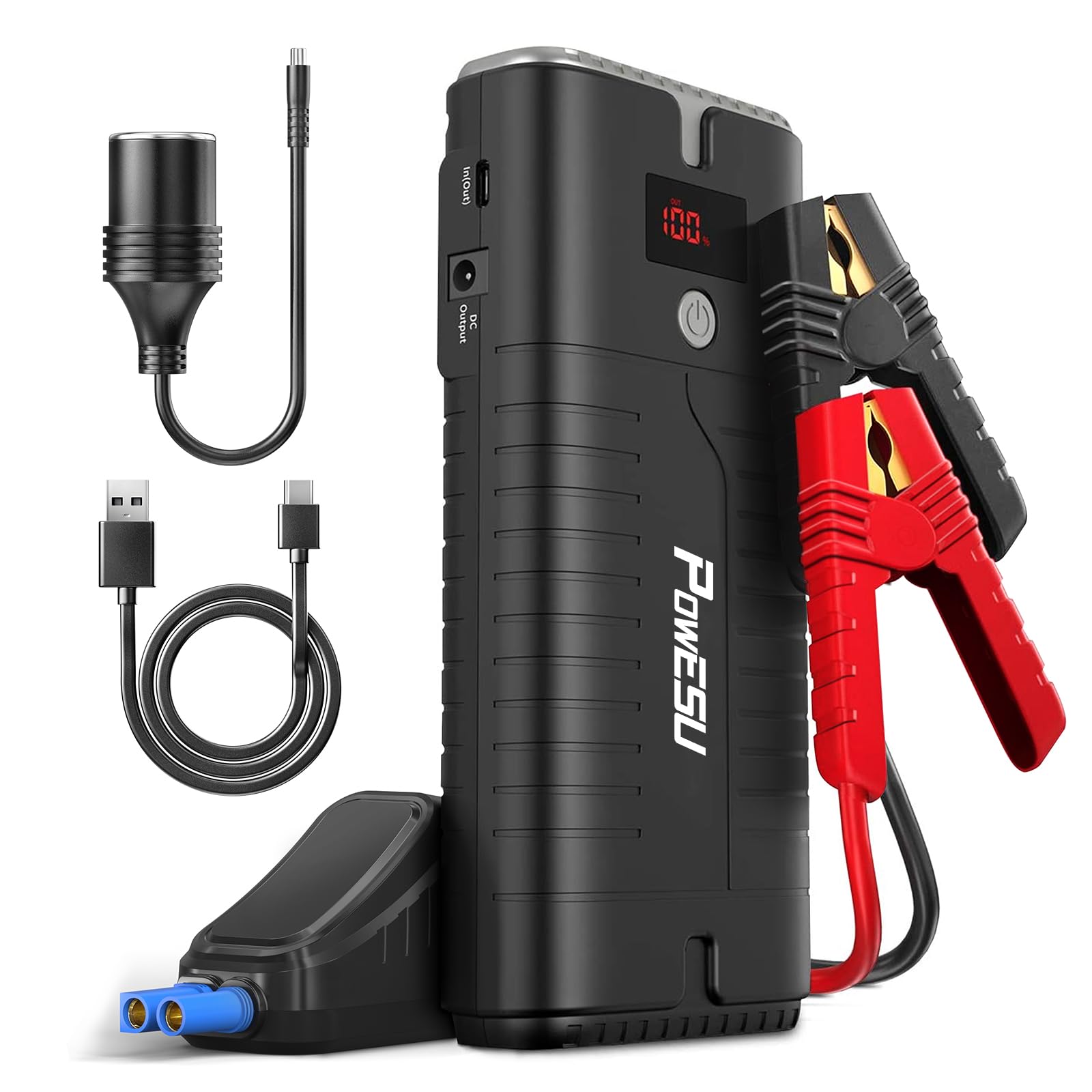 POWESU Jump Starters 2000A 18000mah (Up to 8.0L Gas or 7.5L Diesel Engine) 12V Auto Car Portable Battery Booster Jumper Cable Power Box Pack