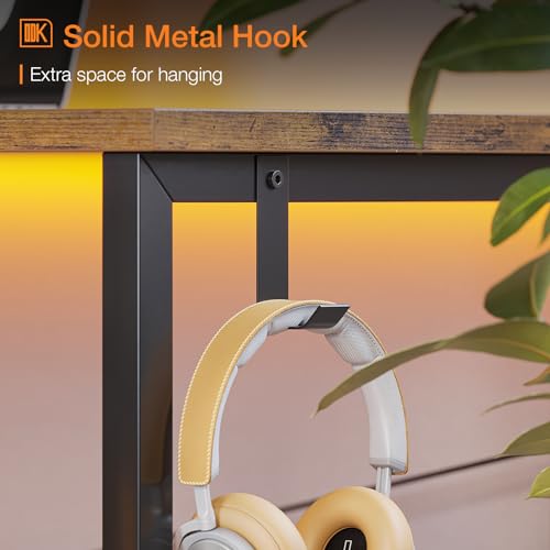 ODK Computer Desk, 40 Inch Small Study Desk, Office Desk with Storage, Work Table with Headphone Hook for Small Space Home Office, Rustic Brown