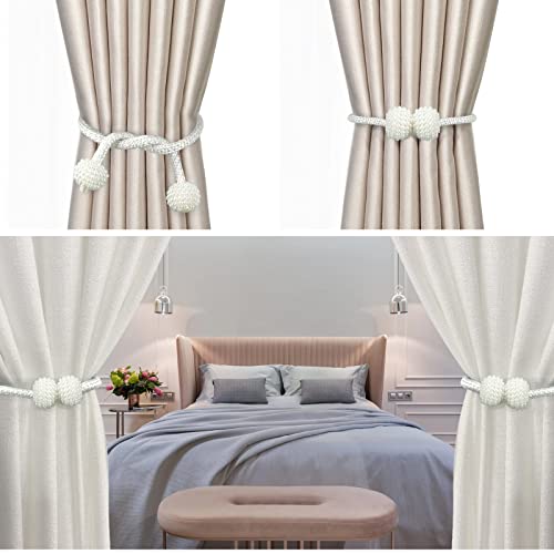 8 Pack Curtain Tie Backs, Pearl Curtain Ties Decorative Rope, Modern Rope Buckle Curtain Holdbacks Holder for Home Bedroom Office (Grey)