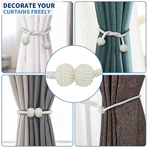 8 Pack Curtain Tie Backs, Pearl Curtain Ties Decorative Rope, Modern Rope Buckle Curtain Holdbacks Holder for Home Bedroom Office (Grey)