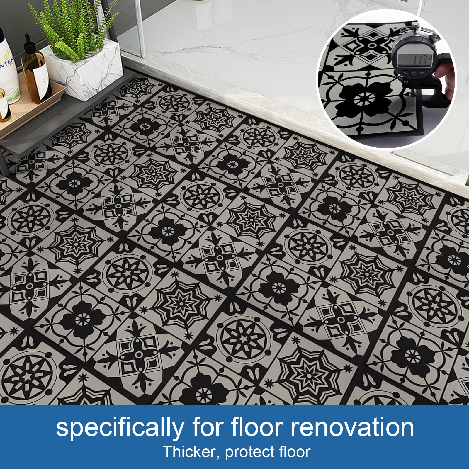 RomDeco 10 Pieces Peel and Stick Flooring, 11.8in X 11.8in Vinyl Flooring for Bathroom