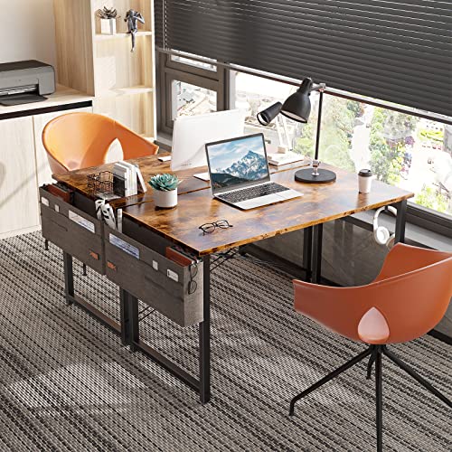 ODK Computer Desk, 40 Inch Small Study Desk, Office Desk with Storage, Work Table with Headphone Hook for Small Space Home Office, Rustic Brown
