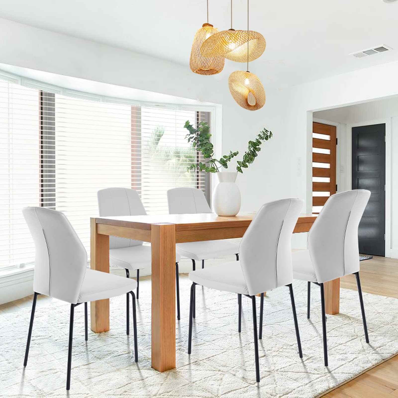 Zerifevni Set of 4 Dining Chair Modern Elegant Side Chairs Leather Durable Wide Cushion for Kitchen Room (4-White)