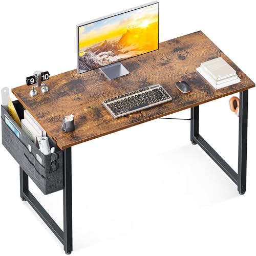 ODK Computer Desk, 40 Inch Small Study Desk, Office Desk with Storage, Work Table with Headphone Hook for Small Space Home Office, Rustic Brown