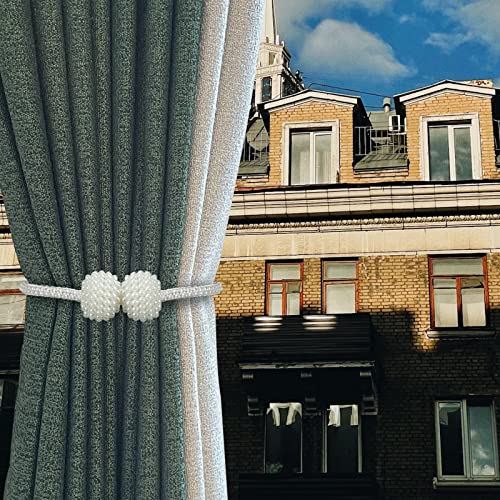 8 Pack Curtain Tie Backs, Pearl Curtain Ties Decorative Rope, Modern Rope Buckle Curtain Holdbacks Holder for Home Bedroom Office (Grey)