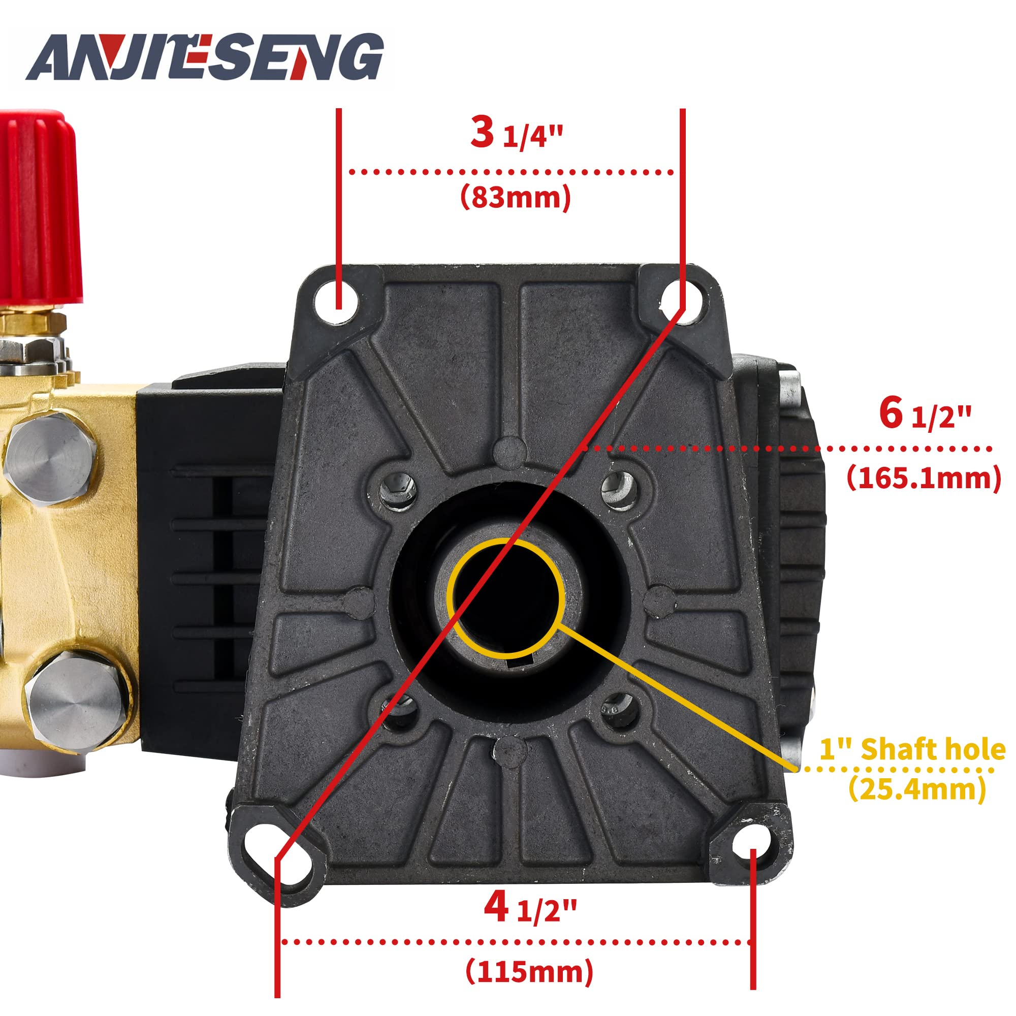 ANJIESENG 4000 PSI Pressure Washer Pump Horizontal Pressure Washer Triplex Plunger, 1'' Shaft 4.8 GPM Power Washer Pump Replacement for Most Gas Engine Power Washer with Easy Pressure Adjustment