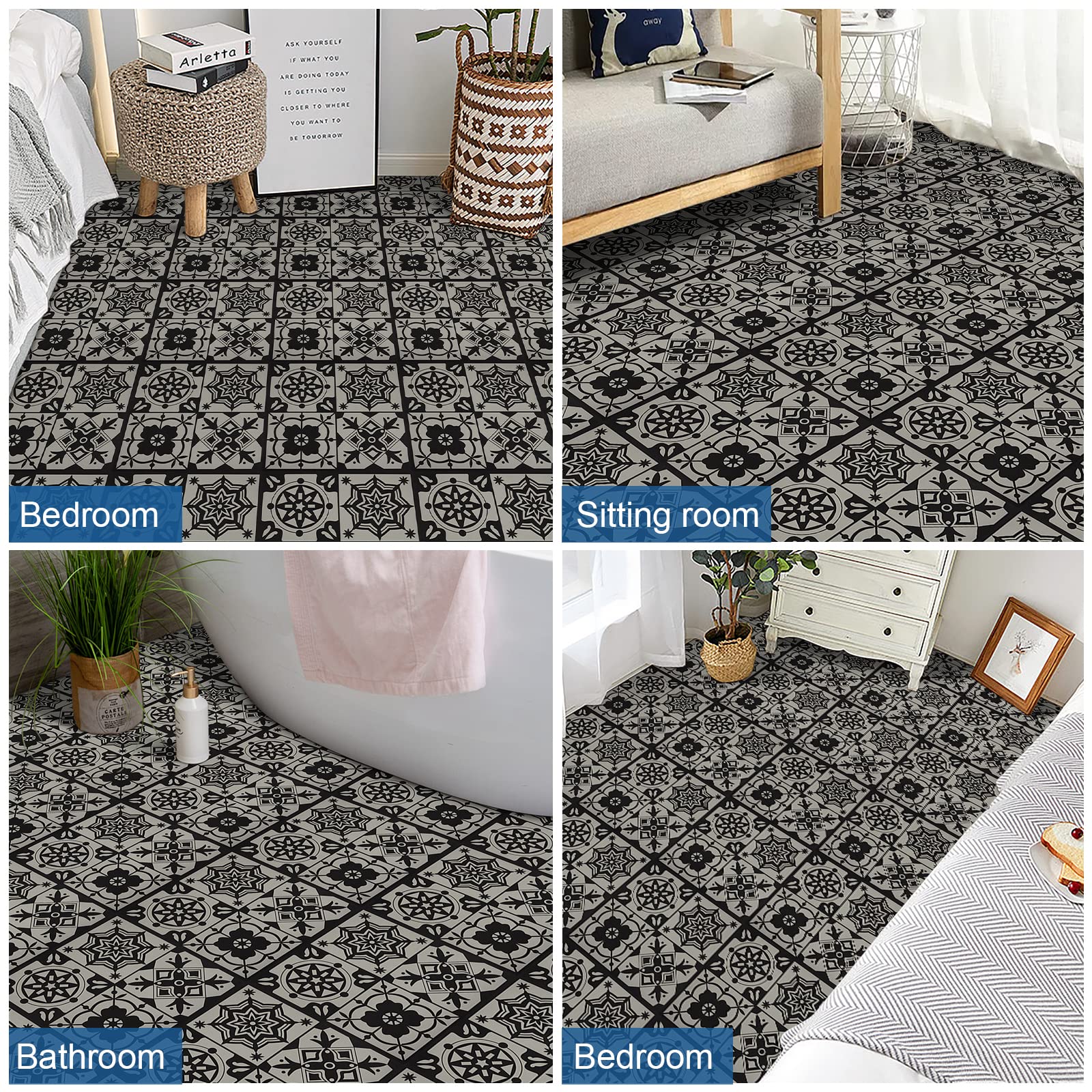 RomDeco 10 Pieces Peel and Stick Flooring, 11.8in X 11.8in Vinyl Flooring for Bathroom