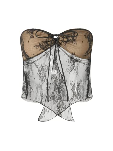 Women Sexy Strapless Lace Y2k Tube Crop Tank Top Cute Summer Going Out Tops Corset Black S