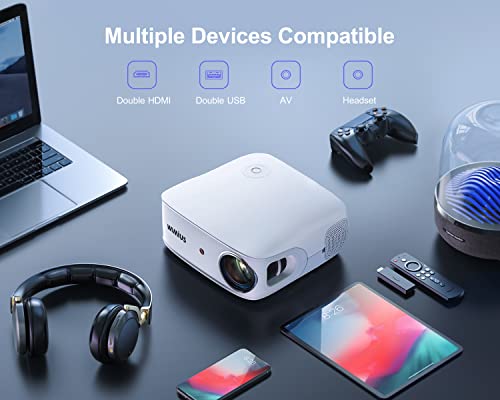 [Auto Keystone] 5G WiFi Bluetooth 5.2 Projector, WiMiUS Upgrade K7 550 ANSI Lumen Full HD 4K Projector Outdoor Projector, Zoom, 500'' Display 6D Keystone, 4D,4P Home Theater Projector (Brightest)