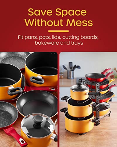 MUDEELA Pots and Pans Organizer for Cabinet Pan Organizer Rack for Cabinet with 3 DIY Methods, Adjustable Pot Organizer Rack with 8 Tiers, Pan Pot Rack for Kitchen Organization and Storage