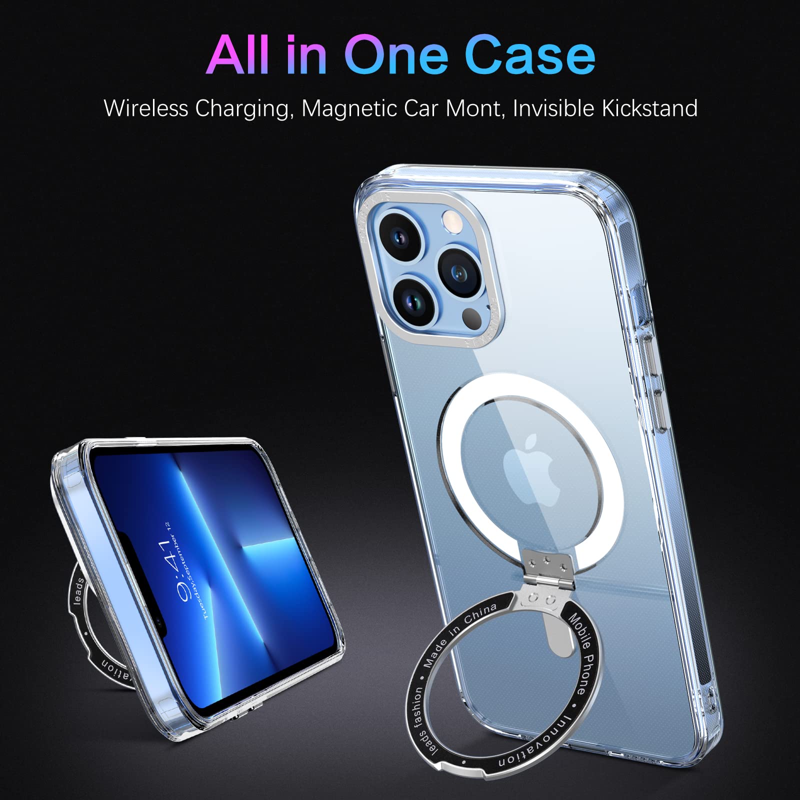 DUEDUE for iPhone 13 Pro Max Magnetic Case with Invisible Stand [Compatible with Magsafe], Clear Full Body Protective Cover Slim Transparent Shockproof Phone Case for iPhone 13 Pro Max 6.7", Clear