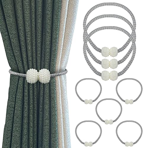 8 Pack Curtain Tie Backs, Pearl Curtain Ties Decorative Rope, Modern Rope Buckle Curtain Holdbacks Holder for Home Bedroom Office (Grey)