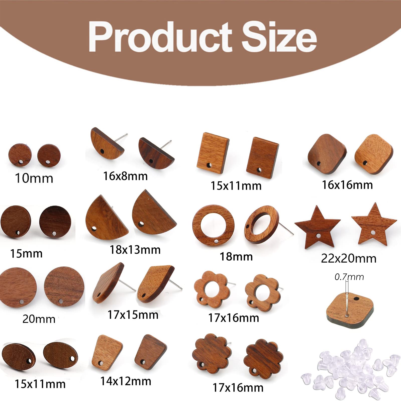 DoreenBeads 30Pcs Natural Wooden Stud Earrings Posts with Loop for Jewelry Making- Trapezoid Wood Earring Posts with Ear Backs for Women DIY Earring Making Personalized Jewelry Findings