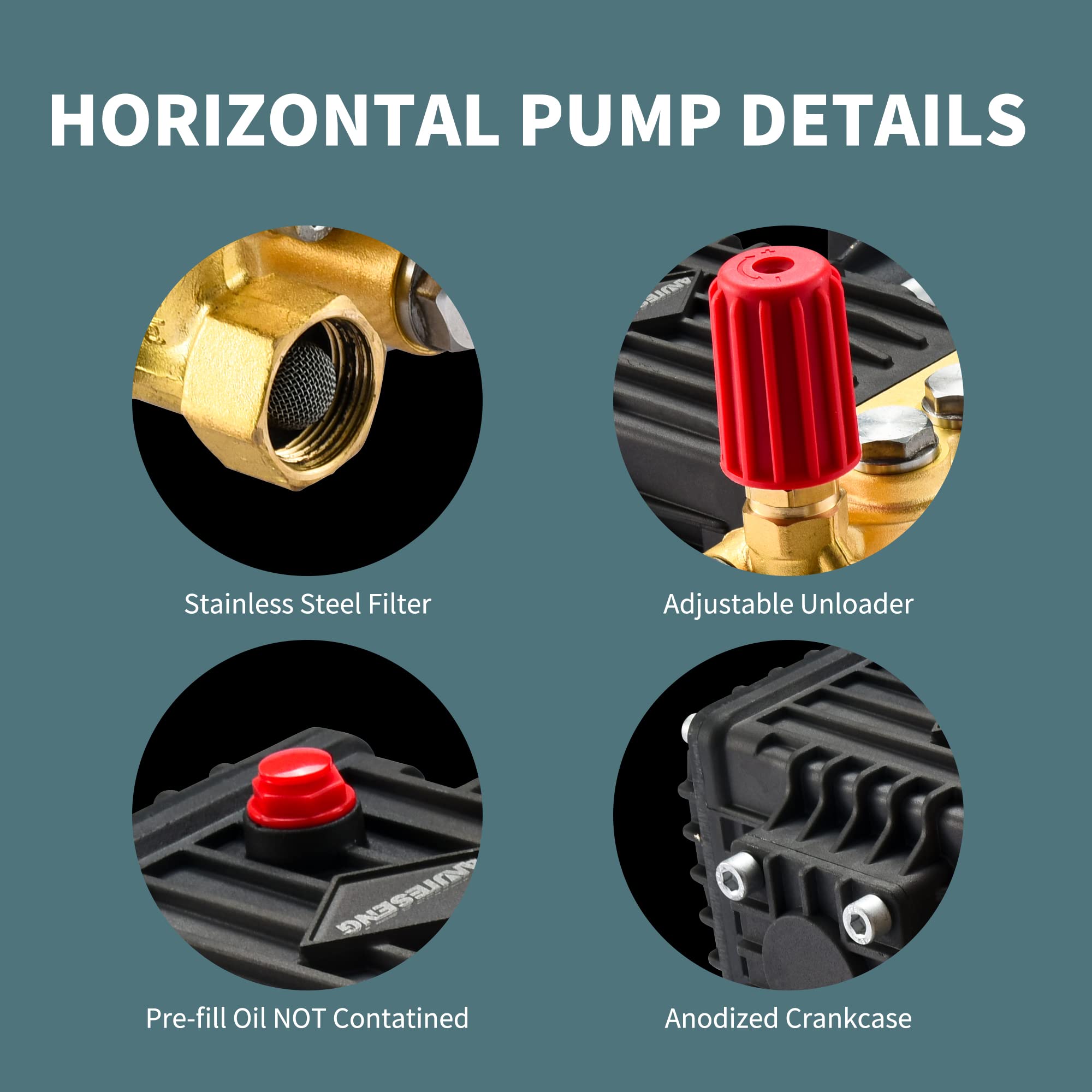ANJIESENG 4000 PSI Pressure Washer Pump Horizontal Pressure Washer Triplex Plunger, 1'' Shaft 4.8 GPM Power Washer Pump Replacement for Most Gas Engine Power Washer with Easy Pressure Adjustment