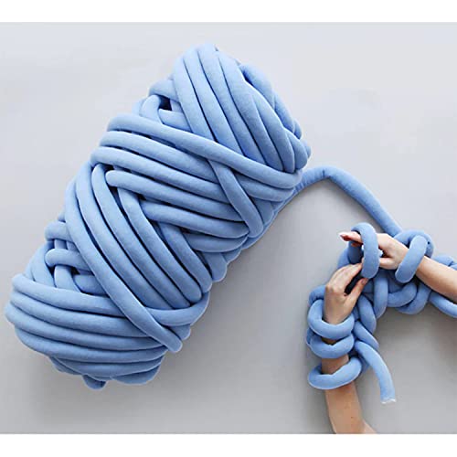 GULAKY Chunky Giant Cotton Tube Yarn Super Soft Thick for Handmade DIY Arm Knitting Blanket Yarn Merino Wool Alternative Home Decor,Blue,1lb