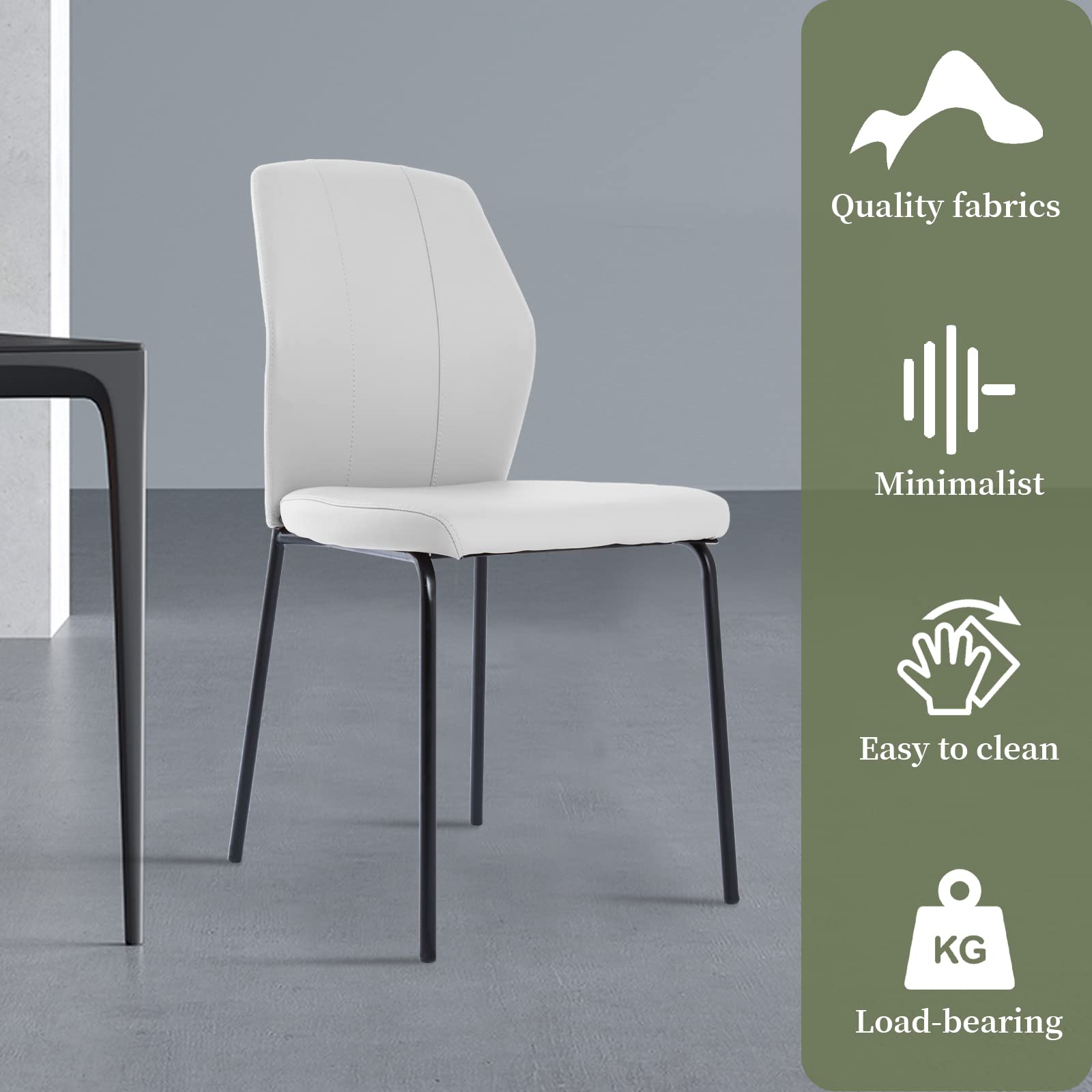 Zerifevni Set of 4 Dining Chair Modern Elegant Side Chairs Leather Durable Wide Cushion for Kitchen Room (4-White)