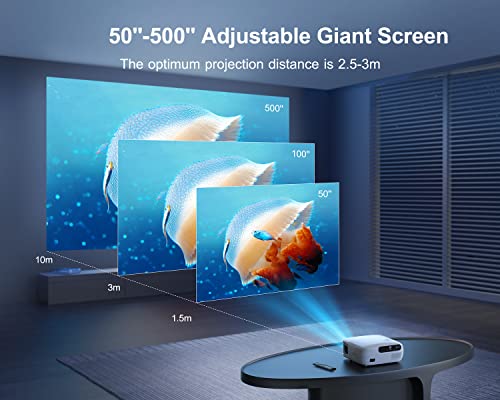 [Auto Keystone] 5G WiFi Bluetooth 5.2 Projector, WiMiUS Upgrade K7 550 ANSI Lumen Full HD 4K Projector Outdoor Projector, Zoom, 500'' Display 6D Keystone, 4D,4P Home Theater Projector (Brightest)