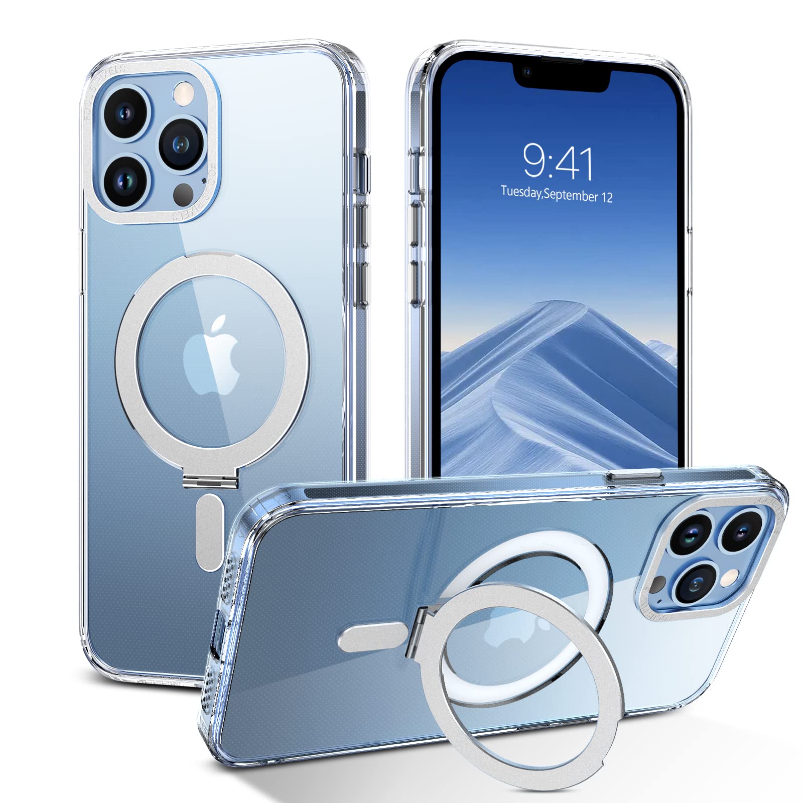 DUEDUE for iPhone 13 Pro Max Magnetic Case with Invisible Stand [Compatible with Magsafe], Clear Full Body Protective Cover Slim Transparent Shockproof Phone Case for iPhone 13 Pro Max 6.7", Clear
