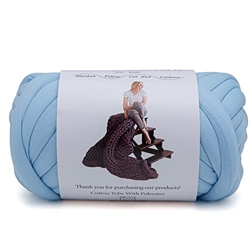 GULAKY Chunky Giant Cotton Tube Yarn Super Soft Thick for Handmade DIY Arm Knitting Blanket Yarn Merino Wool Alternative Home Decor,Blue,1lb