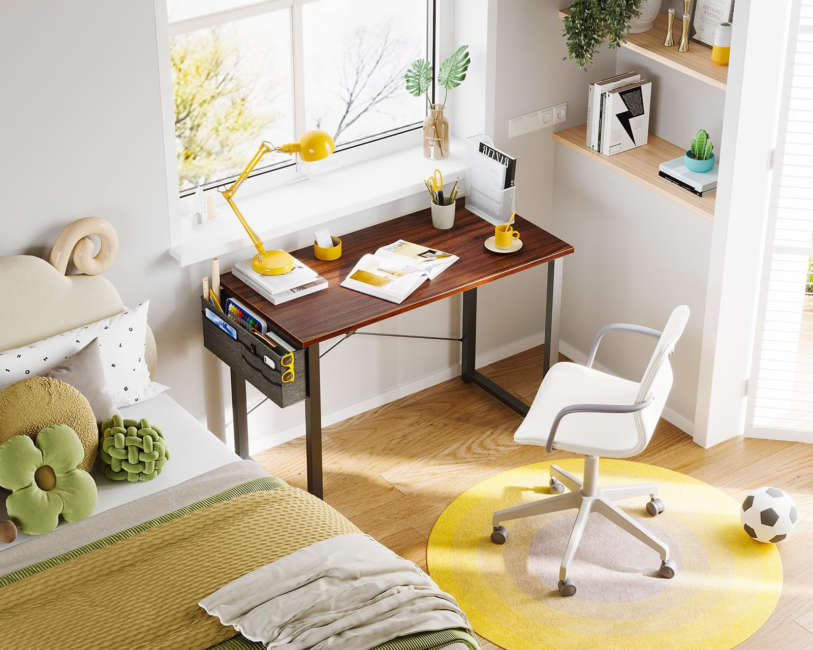 ODK Laptop Desk Study Desk, 32 Inch Small Desk, Writing Desk with Storage, Work Table with Headphone Hook for Small Space Home Office, Deep Brown