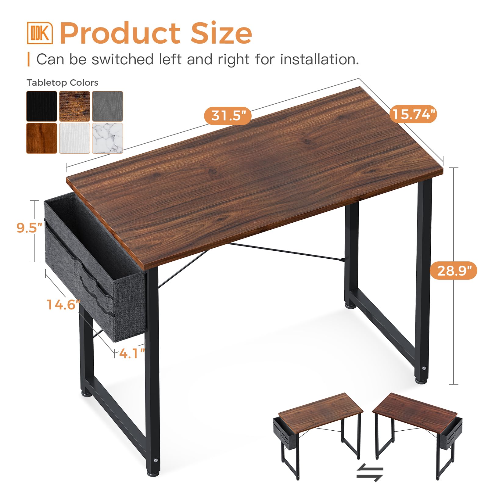 ODK Laptop Desk Study Desk, 32 Inch Small Desk, Writing Desk with Storage, Work Table with Headphone Hook for Small Space Home Office, Deep Brown