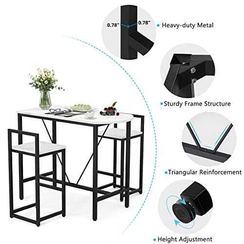 LITTLE TREE 3-Piece Bar Table and Chairs Set, Wood Metal Pub Bar Dining Table and 2 Bar Stools for Small Spaces, Kitchen, Apartment, Two Person Dining Room, White