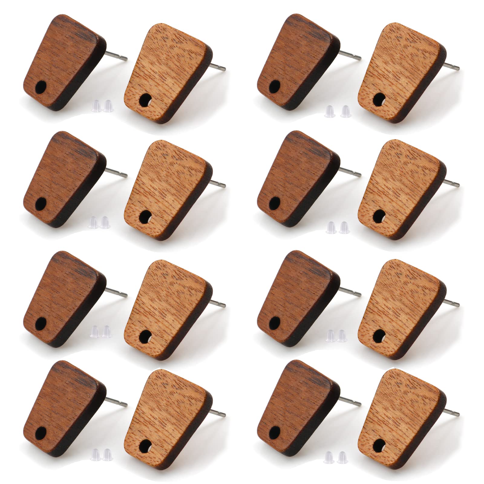 DoreenBeads 30Pcs Natural Wooden Stud Earrings Posts with Loop for Jewelry Making- Trapezoid Wood Earring Posts with Ear Backs for Women DIY Earring Making Personalized Jewelry Findings