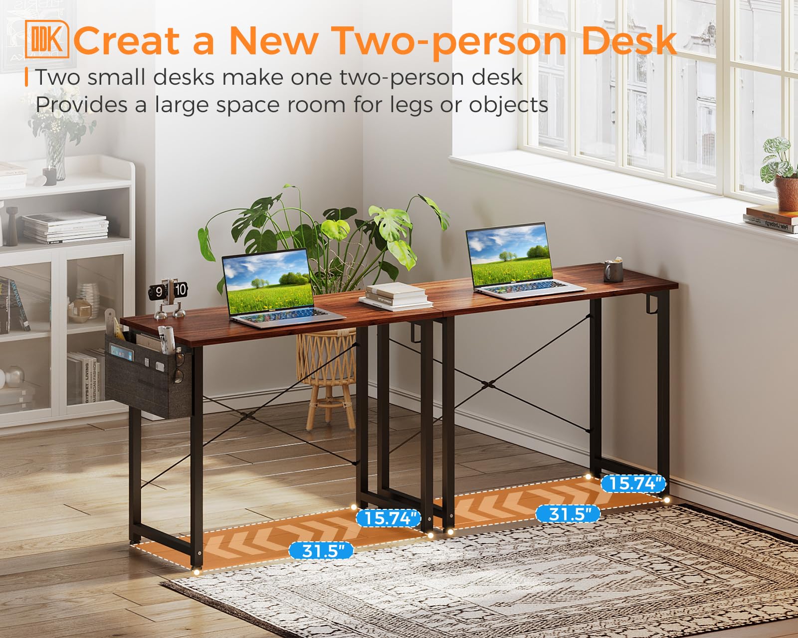 ODK Laptop Desk Study Desk, 32 Inch Small Desk, Writing Desk with Storage, Work Table with Headphone Hook for Small Space Home Office, Deep Brown