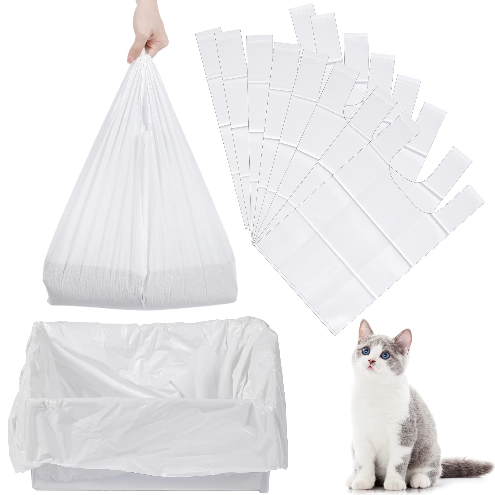 Yunlly 100 Pcs Cat Litter Box Liners Compatible with LitterMaid 13 x 22 Inch Heavy Duty Cat Litter Bags Trash Liners with Handles for Use in Self Cleaning Litter Waste Trays Cat Pan Waste Bin