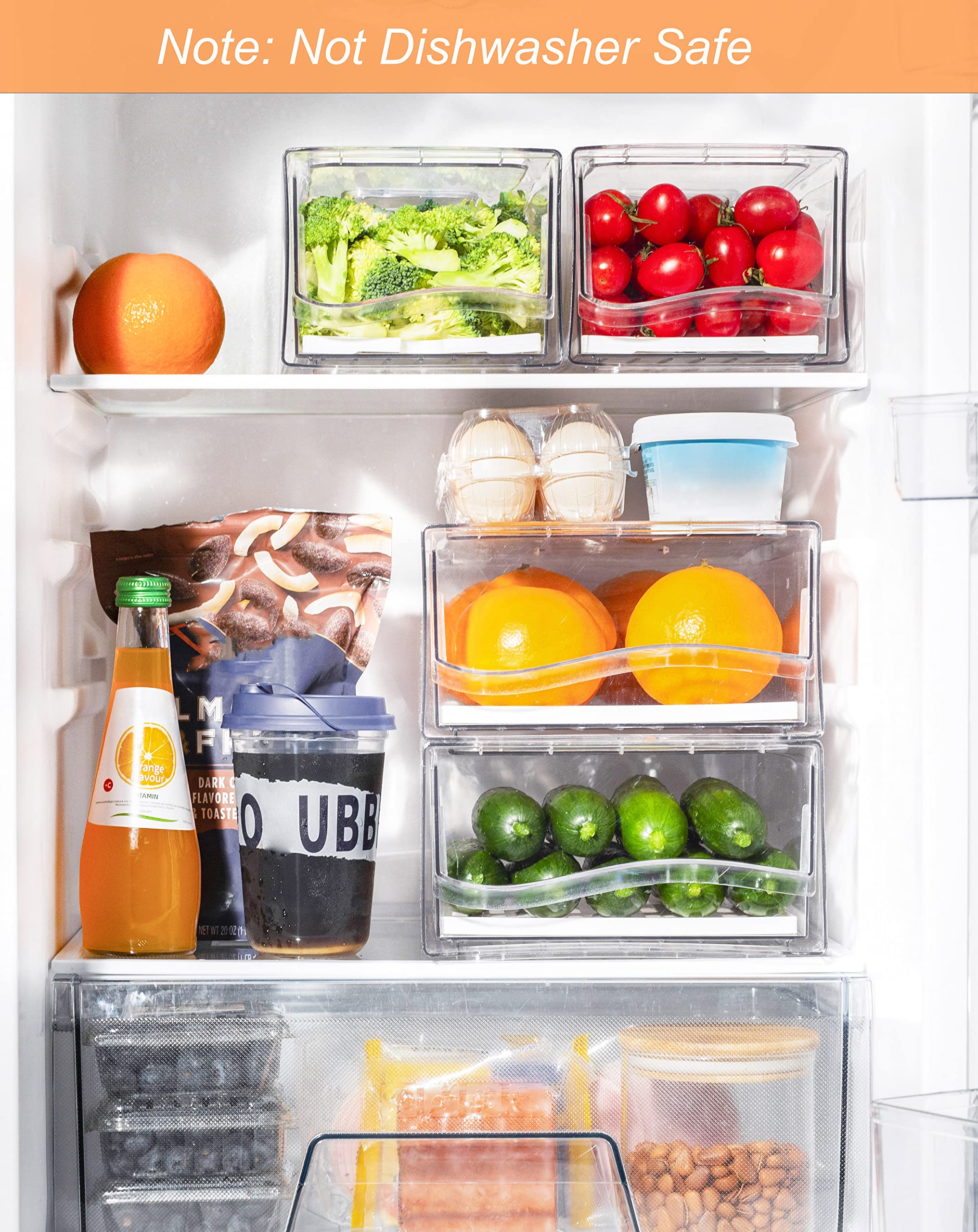 Ornafort Fridge Organizer Bins, Clear Stackable Refrigerator Drawers Pull Out, Reusable Food Storage Containers for Kitchen, Freezer, Pantry, Office, Closet, as âGift (2 Drawers, Large)