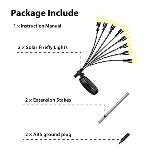 2024 Solar Garden Lights, 2 Pack Solar Firefly Lights, Solar Sway Lights Outdoor Waterproof, Solar Twinkle Swaying Fairy Light for Yard Patio Pathway Garden Decoration (Warm White)