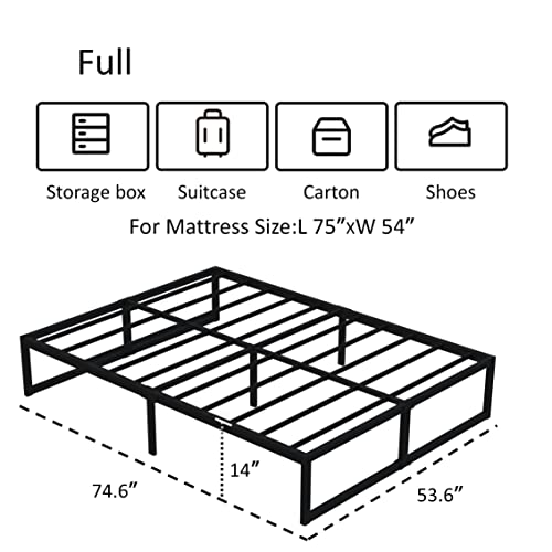 Richwanone 14 inch Full Bed Frame Metal Platform Mattress Foundation with Steel Slat Support, No Box Spring Needed, Easy Assembly, Black