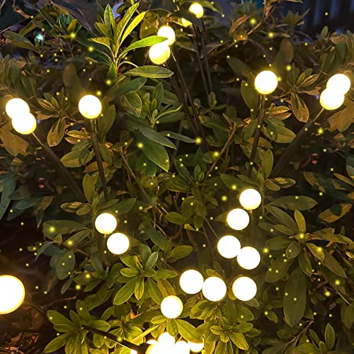 2024 Solar Garden Lights, 2 Pack Solar Firefly Lights, Solar Sway Lights Outdoor Waterproof, Solar Twinkle Swaying Fairy Light for Yard Patio Pathway Garden Decoration (Warm White)