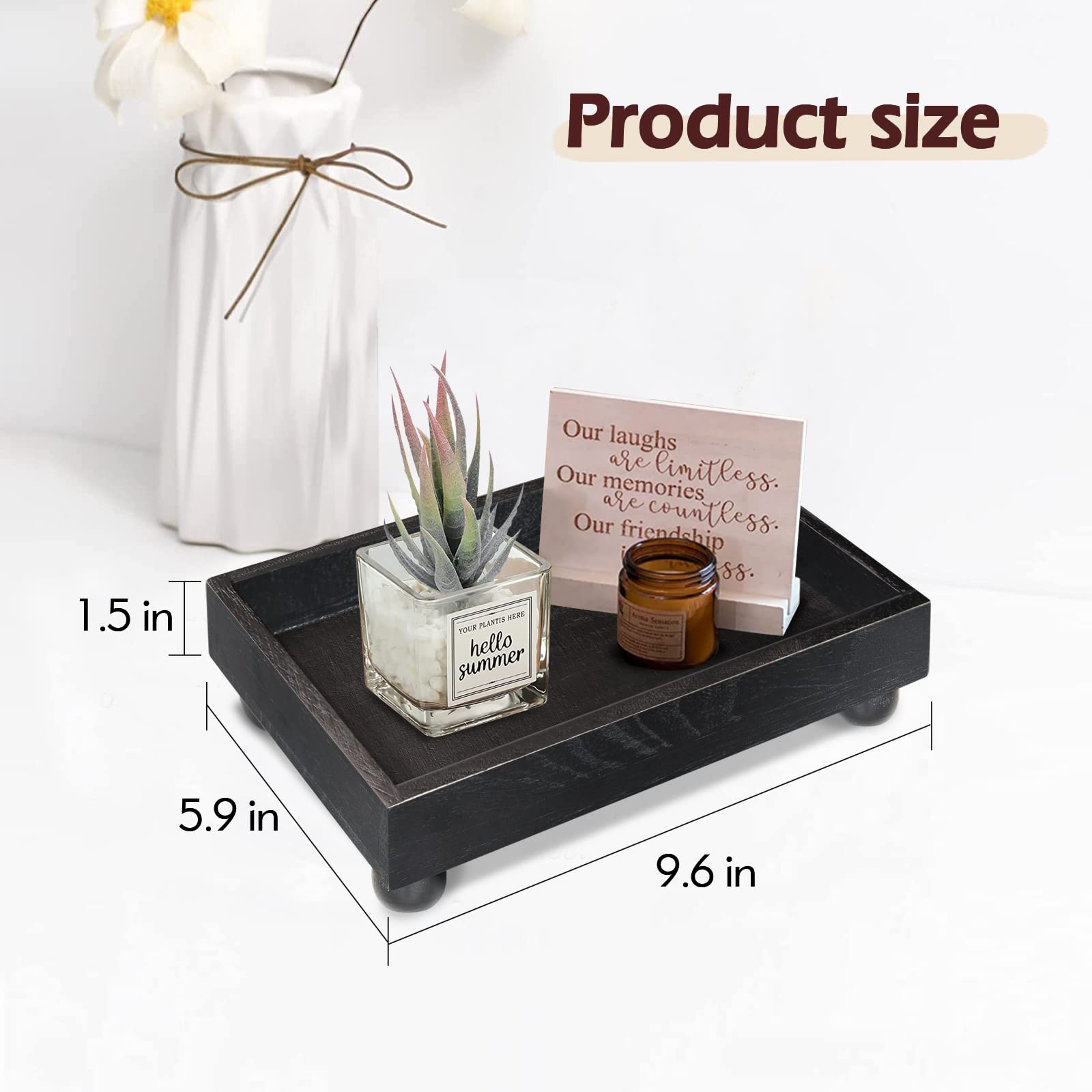 OLLVIA Farmhouse Wood Tray Risers, Distressed Black, Round, 24-Inch