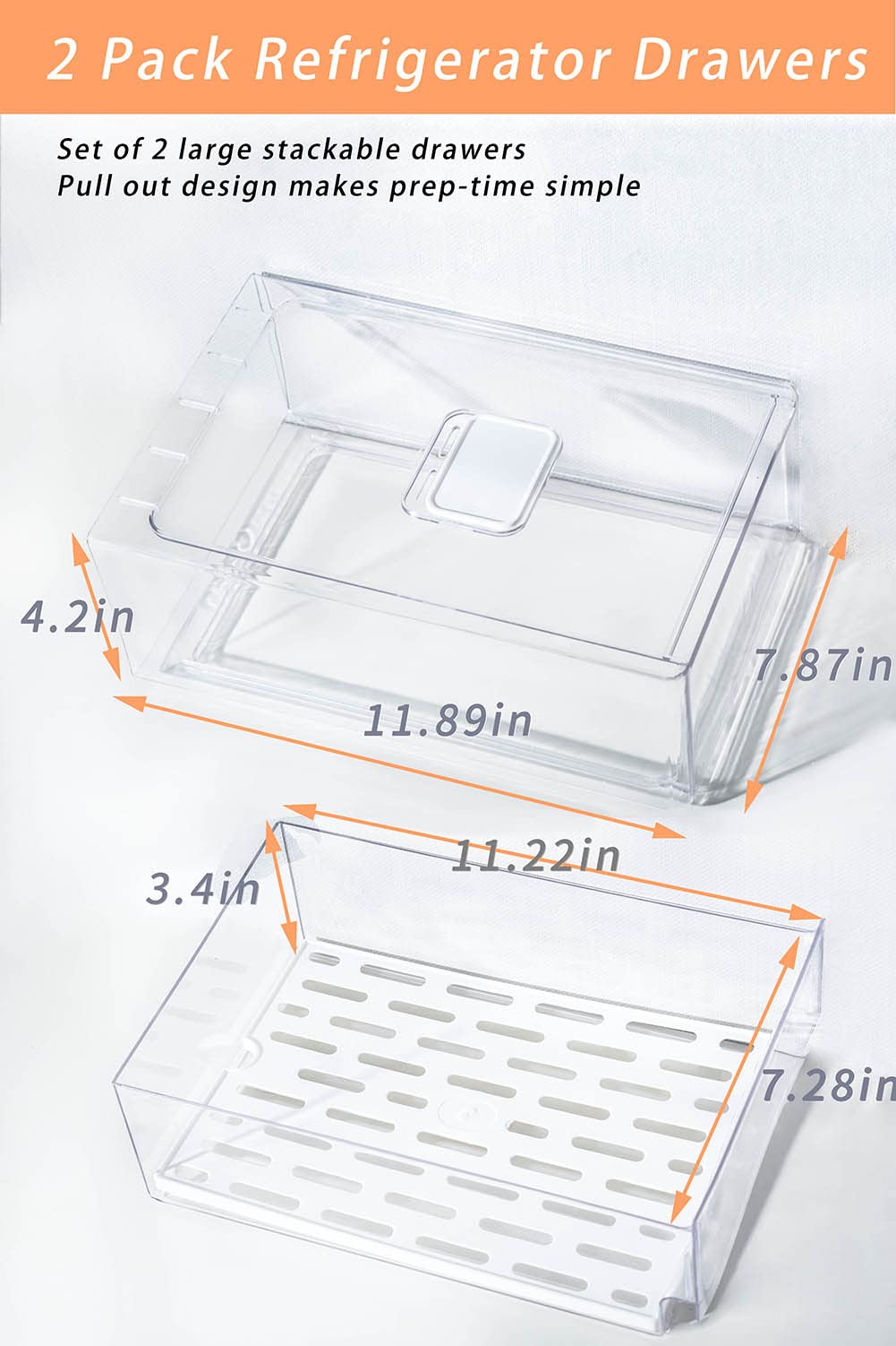 Ornafort Fridge Organizer Bins, Clear Stackable Refrigerator Drawers Pull Out, Reusable Food Storage Containers for Kitchen, Freezer, Pantry, Office, Closet, as âGift (2 Drawers, Large)