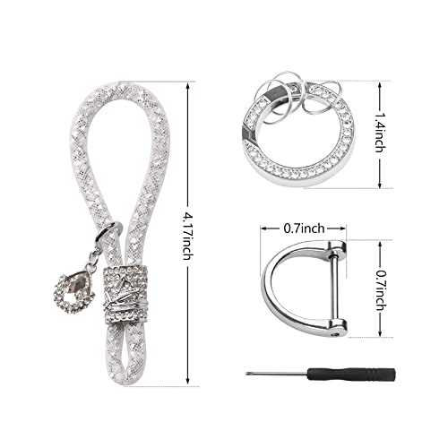 cueclue 1 PC Car Bling Rhinestone Key Chain, Crystal Car Key Chain for Women, Fashionable Keychain Ring Accessories (Silver)