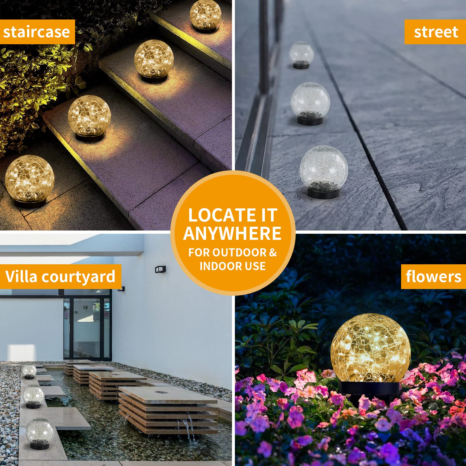 HOFLYW Outdoor Decor Solar Lights Garden Lights Solar Globe Lights Solar Balls for Garden Pathway Lights Solar Garden Decor 3 Pack for Decorations Lawn (Medium 3 Pack, Warm White-3)