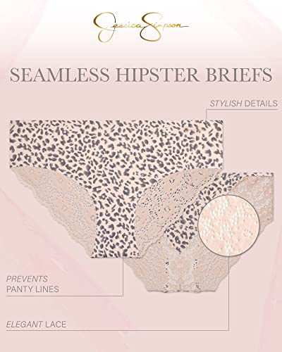 Jessica Simpson Women's Hipster Underwear - 5 Pack Microfiber Lace Trim No Show Seamless Panties, (Sizes: S-XL), Size Medium, Mauve/Angel Wing/Indigo/Blue