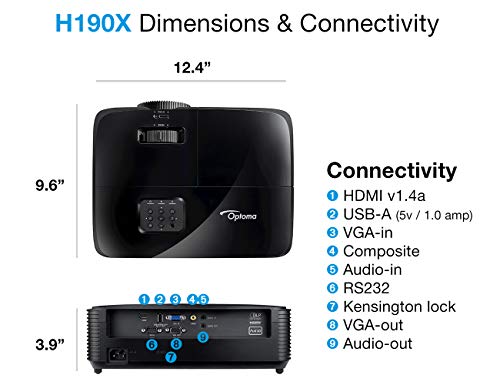 Optoma H190X Affordable Home & Outdoor Movie Projector | HD Ready 720p + 1080p Support | Bright 3900 Lumens for Lights-on Viewing | 3D-Compatible | Speaker Built in