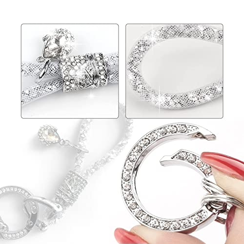 cueclue 1 PC Car Bling Rhinestone Key Chain, Crystal Car Key Chain for Women, Fashionable Keychain Ring Accessories (Silver)