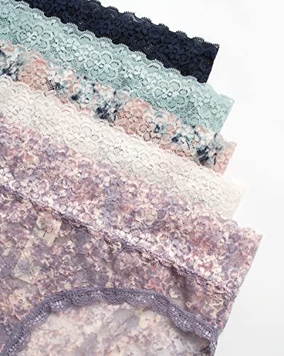 Jessica Simpson Women's Hipster Underwear - 5 Pack Microfiber Lace Trim No Show Seamless Panties, (Sizes: S-XL), Size Medium, Mauve/Angel Wing/Indigo/Blue