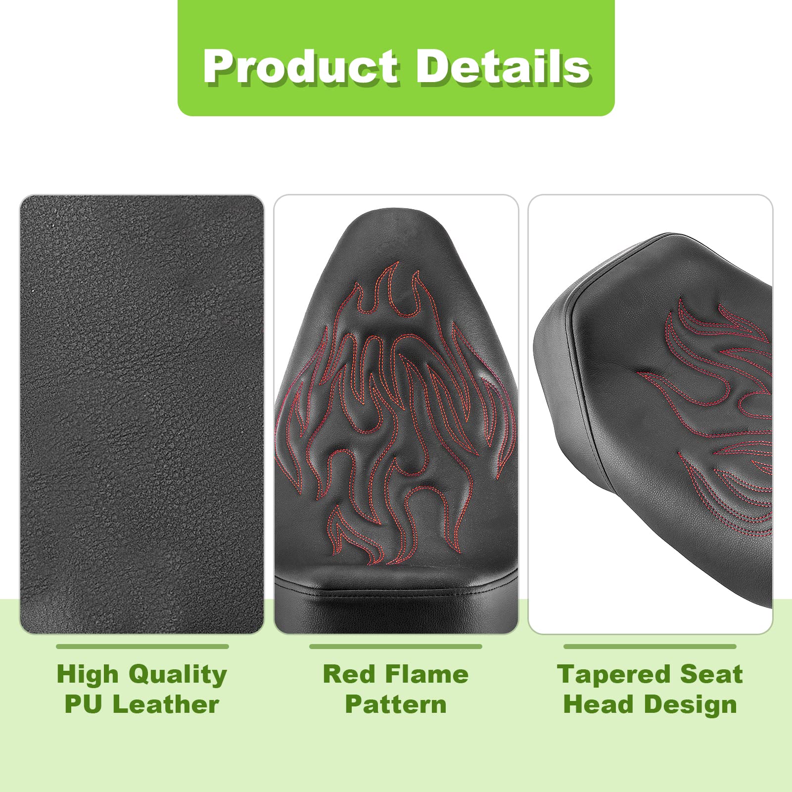 Mofun Solo Driver Seat Compatible with Harley Touring Street Road Electra Glide Road King Bagger Dresser 2008-2023, Red Flame