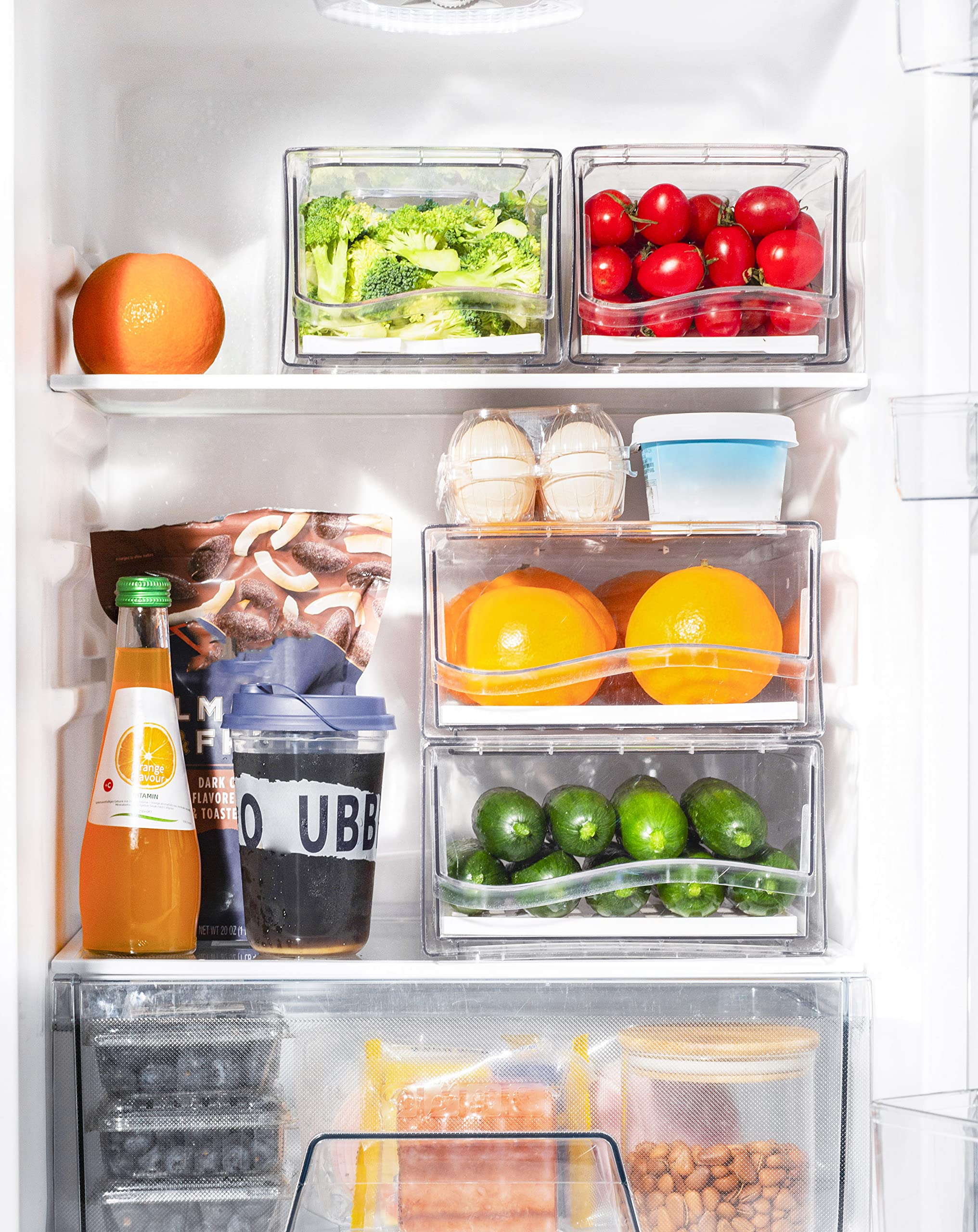 Ornafort Fridge Organizer Bins, Clear Stackable Refrigerator Drawers Pull Out, Reusable Food Storage Containers for Kitchen, Freezer, Pantry, Office, Closet, as âGift (2 Drawers, Large)