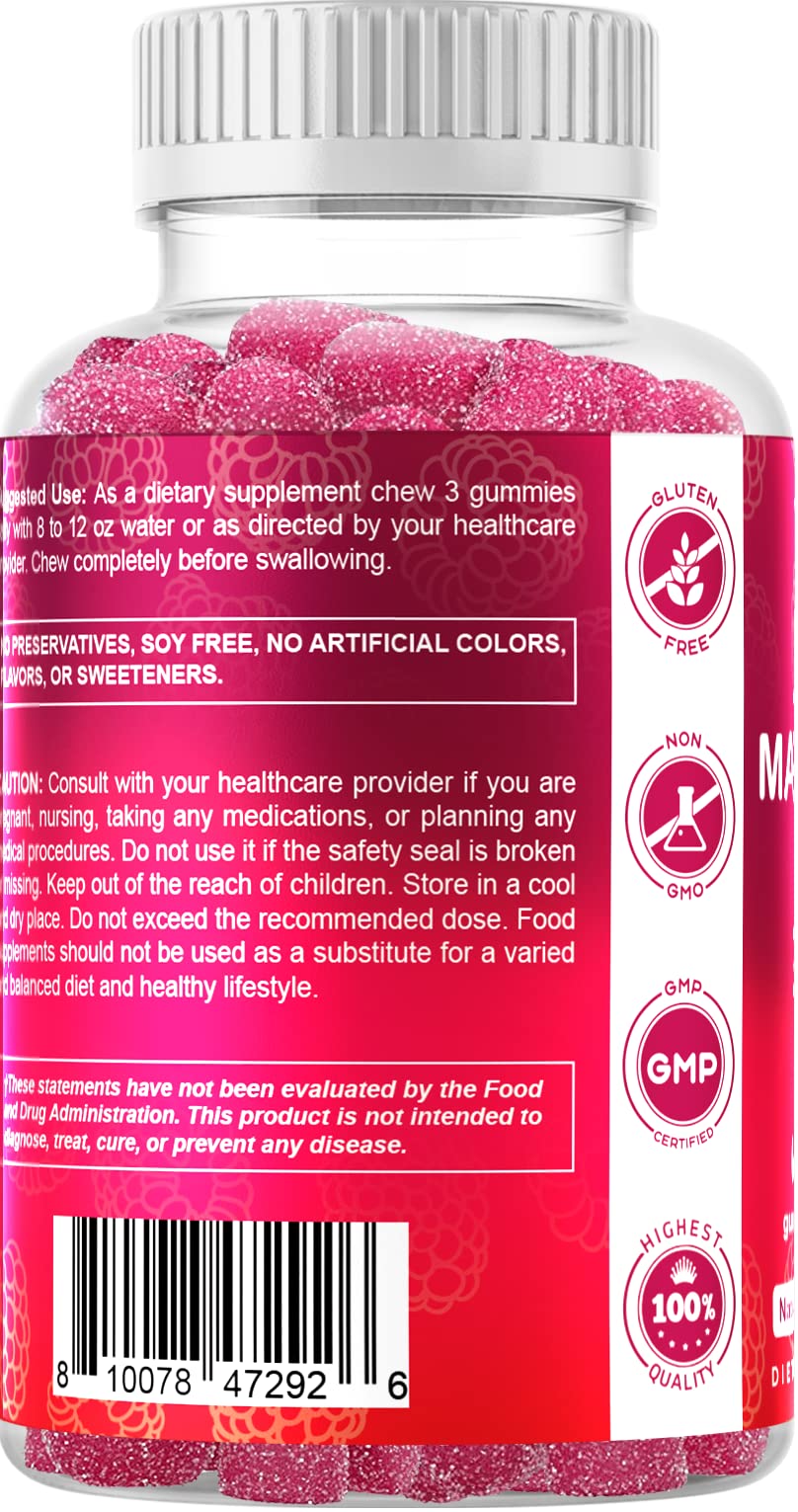 Vitamatic Extra Strength Magnesium Gummies 255 mg (Elemental Mg) per Serving - 60 Count - Promotes Healthy Relaxation, Muscle, Bone, & Energy Support (2 Pack)