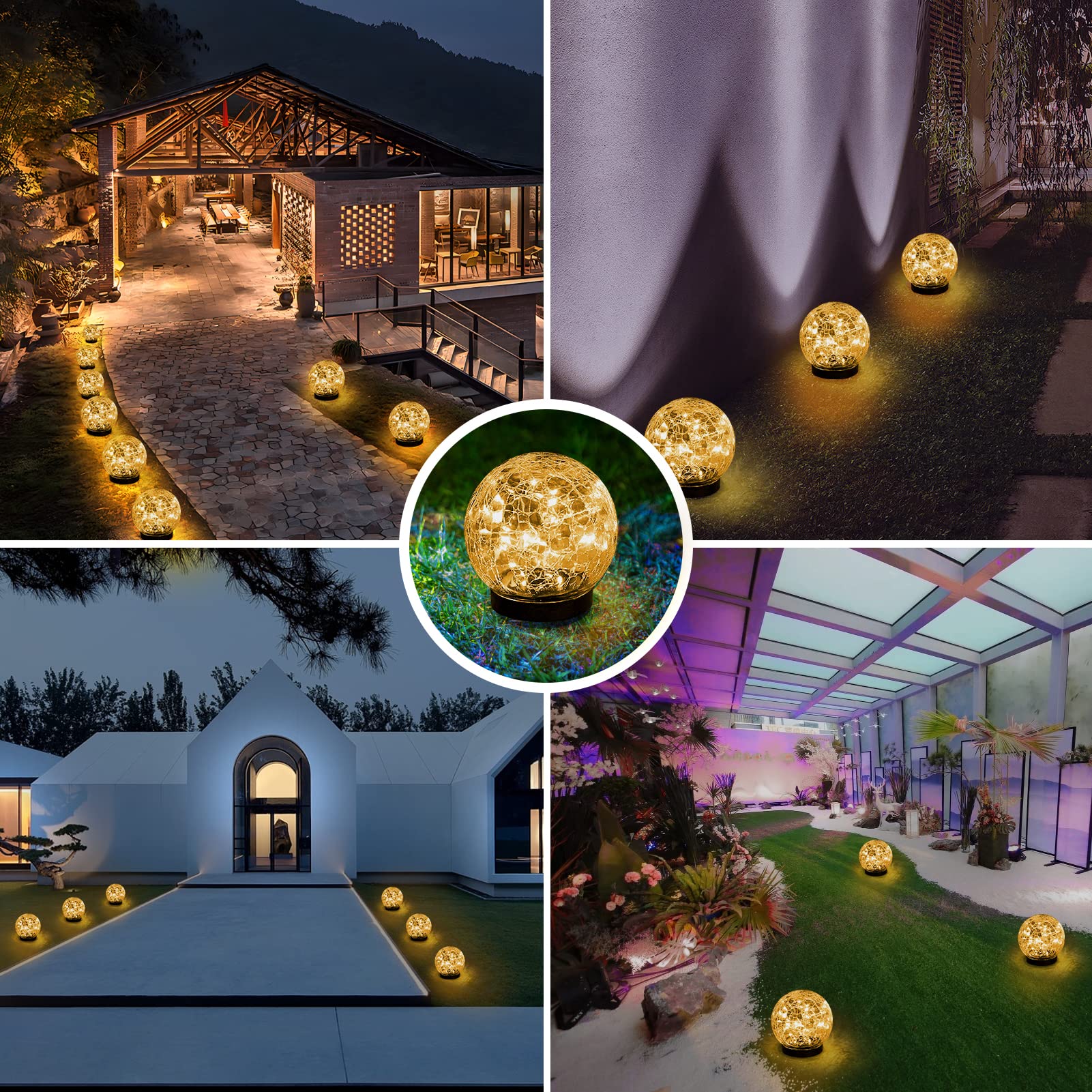 HOFLYW Outdoor Decor Solar Lights Garden Lights Solar Globe Lights Solar Balls for Garden Pathway Lights Solar Garden Decor 3 Pack for Decorations Lawn (Medium 3 Pack, Warm White-3)